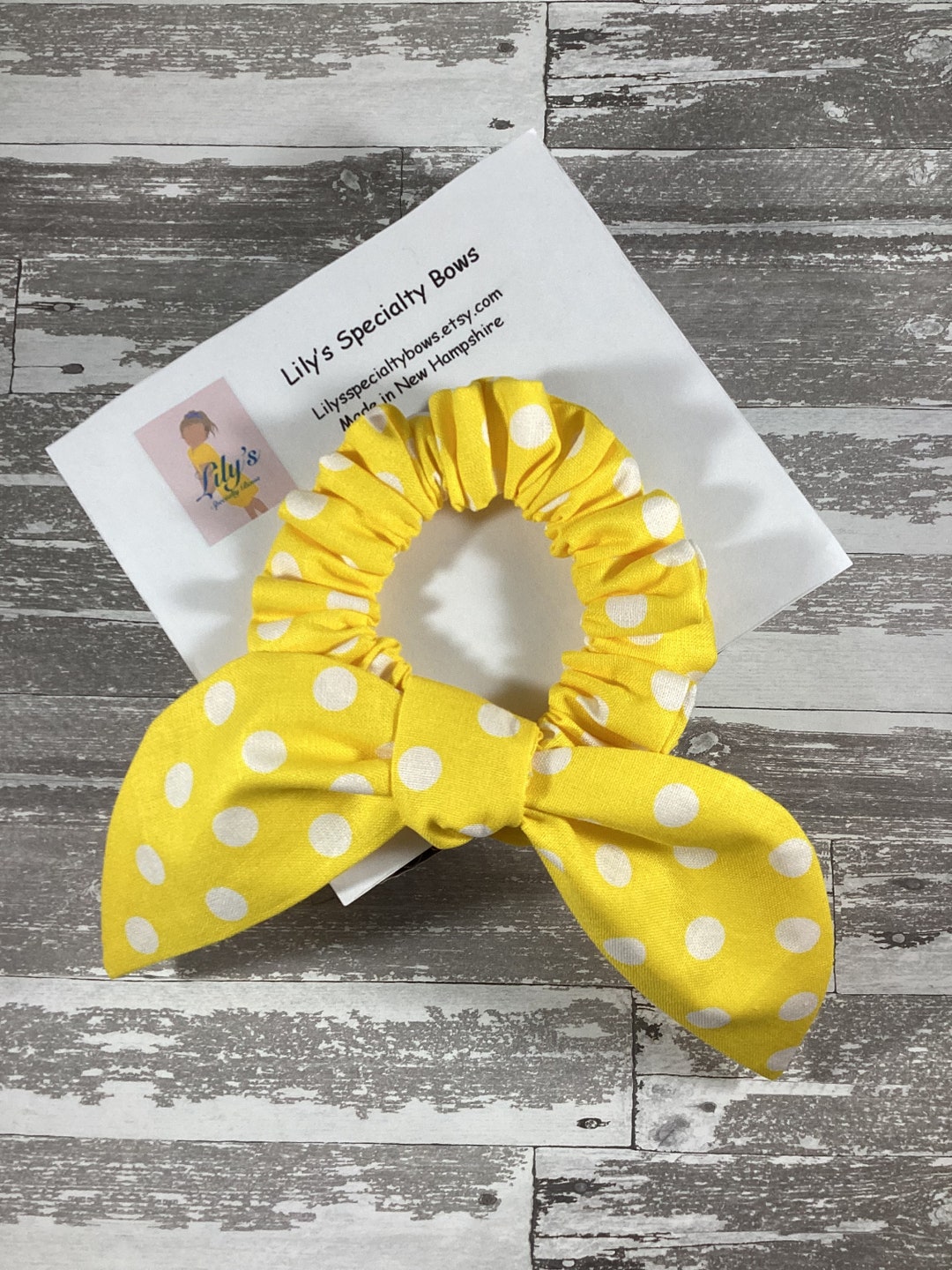 Yellow Polka Dot Scrunchie, Bow Scrunchie, Top Knot Scrunchie, Bunny ...