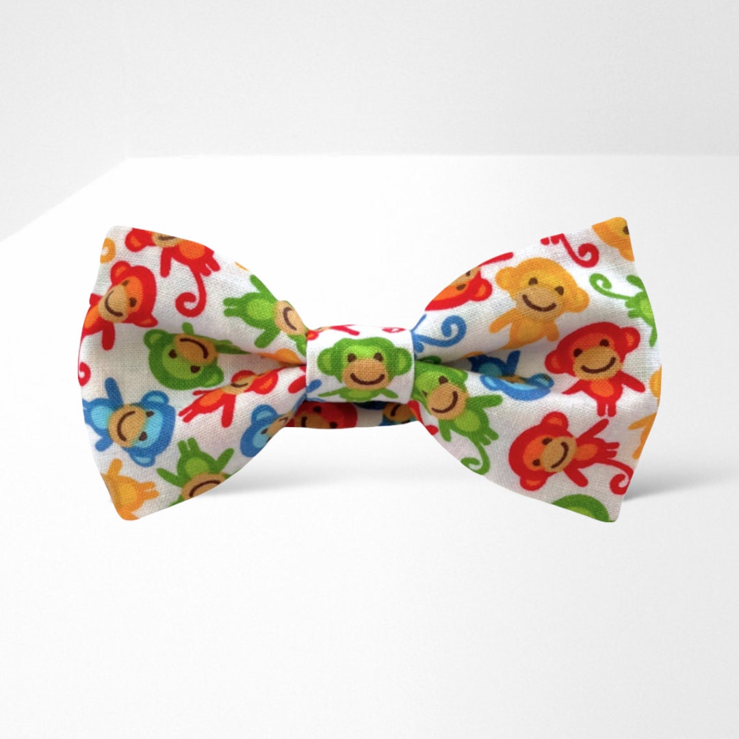 Monkeys Bow Tie, White Bow Tie, Cotton Bow Tie, Colorful Monkeys Tie ...