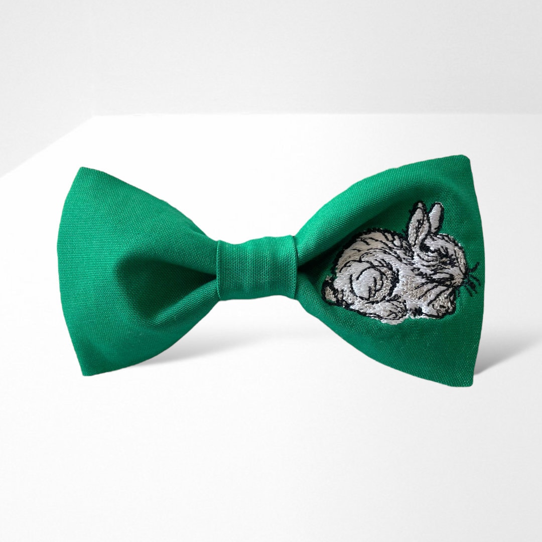 Embroidered Rabbit Bow Tie, Green Cotton, Pre-tied - Etsy