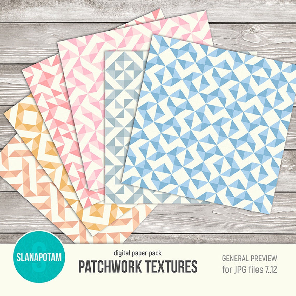Digital Paper Set - PATCHWORK Textures, 12 Hi-res Jpegs, Scrapbooking ...