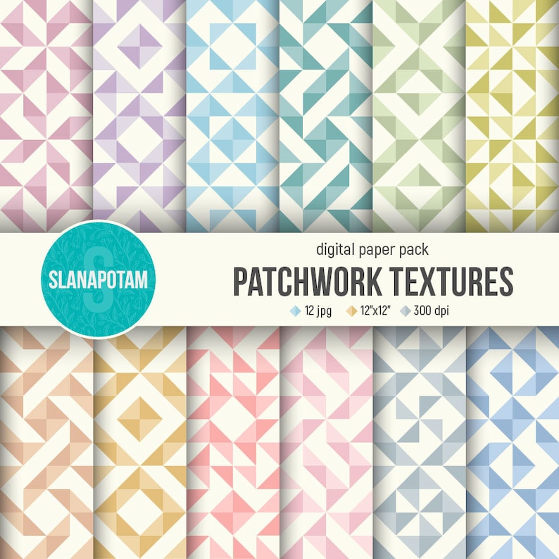 Digital Paper Set - PATCHWORK Textures, 12 Hi-res Jpegs, Scrapbooking ...