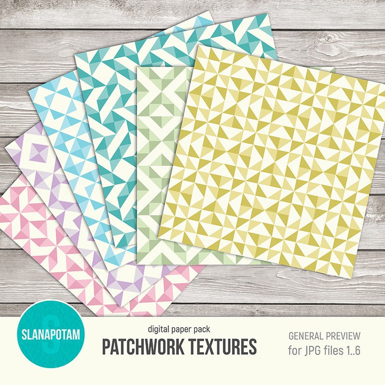 Digital Paper Set - PATCHWORK Textures, 12 Hi-res Jpegs, Scrapbooking ...