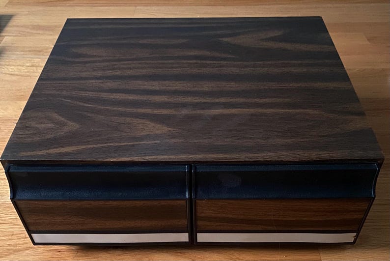 Vintage VHS Tape Storage Holder Faux Wood Grain 2 Drawer Cabinet ...