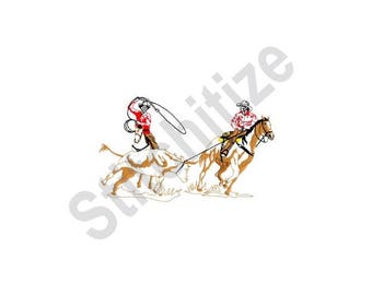 Team Roping drawing of rodeo cowboys team roping at the