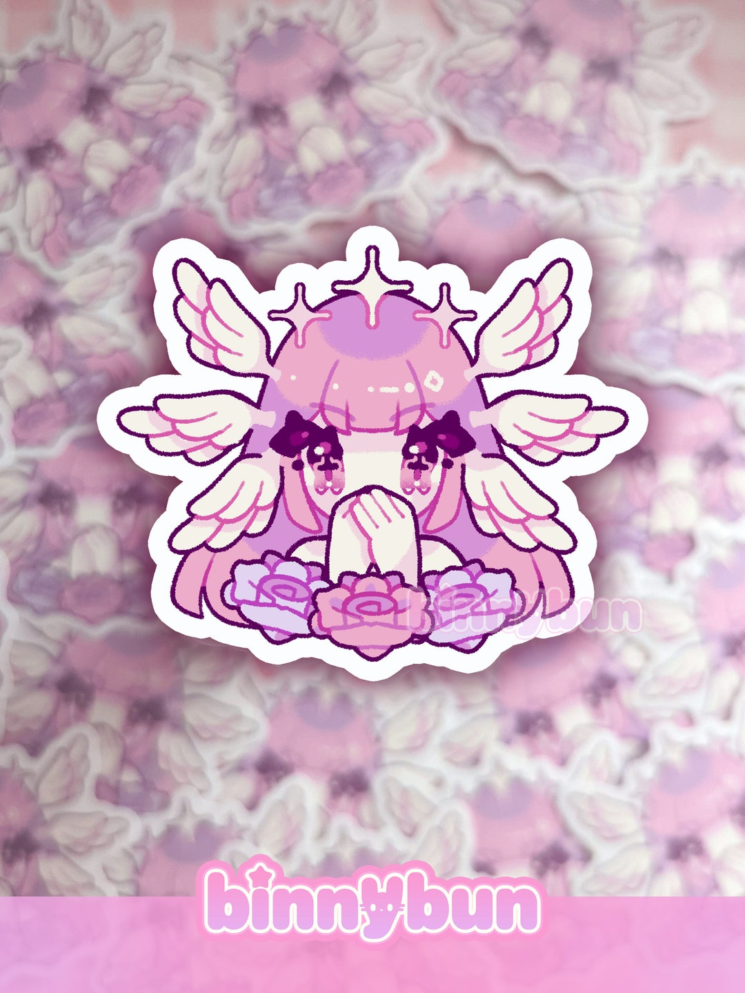 Creepycute Angel Sticker | Pink Flowers I Angel Girl | Waterproof Vinyl ...