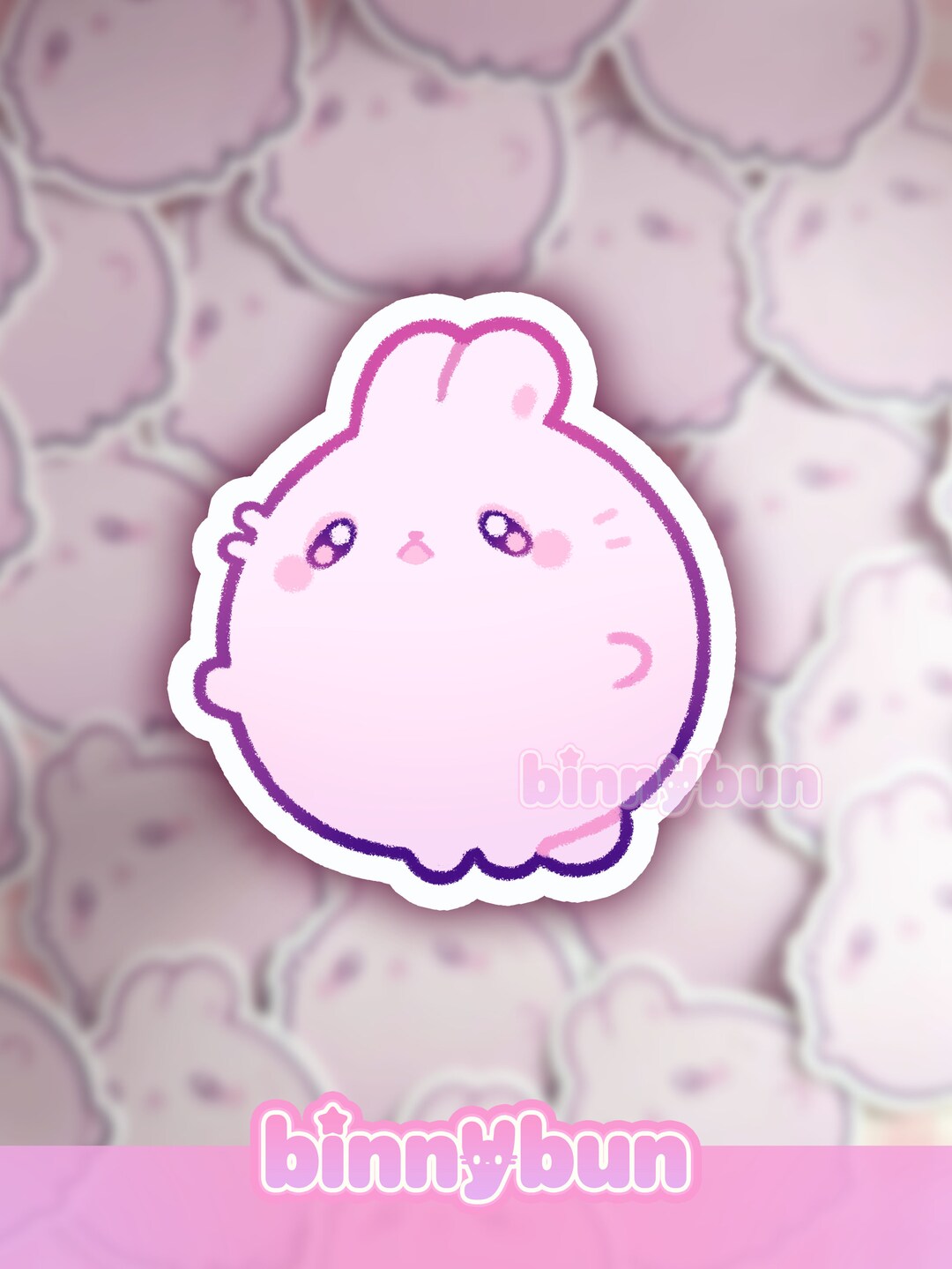 Cute Funny Bunny Sticker | Round Rabbit I Pink Cute | Waterproof Vinyl ...