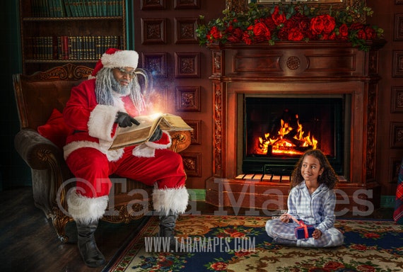 Black Santa Digital Backdrop Reading Book on Chair by - Etsy