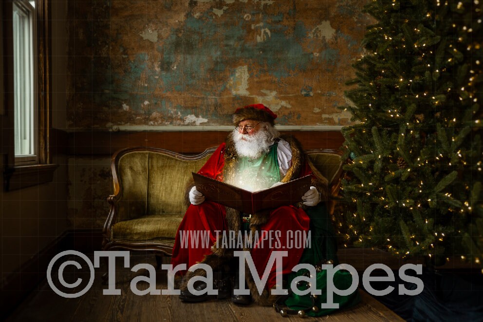Christmas Digital Backdrop Victorian Santa Reading Book on - Etsy