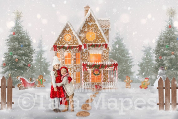 Gingerbread House Digital Backdrop Christmas Digital Etsy