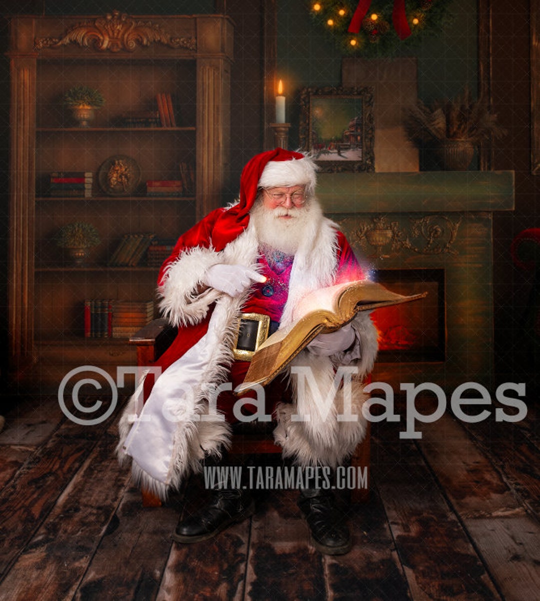 Santa Digital Backdrop Santa Reading Magic Book Santa With - Etsy