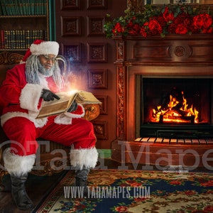 Black Santa Digital Backdrop Reading Book on Chair by - Etsy