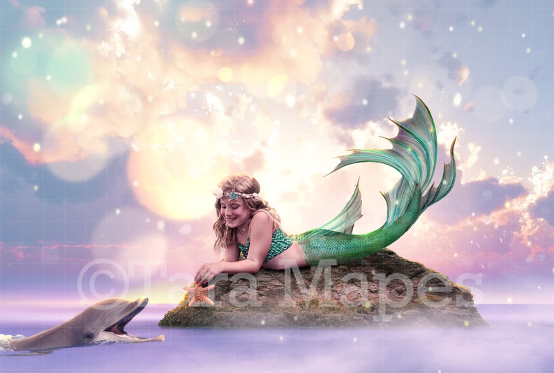 Mermaid Digital Backdrop Mermaid Rock and Dolphin Digital - Etsy Canada