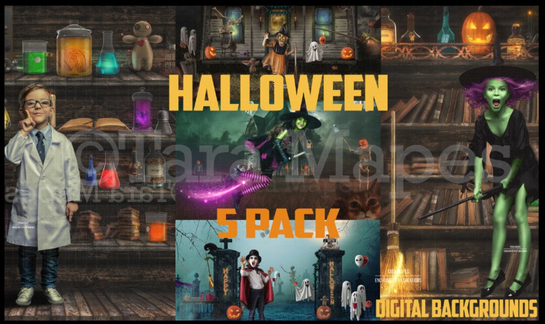 Halloween Digital Backdrop Bundle 5 PACK Halloween Digital - Etsy