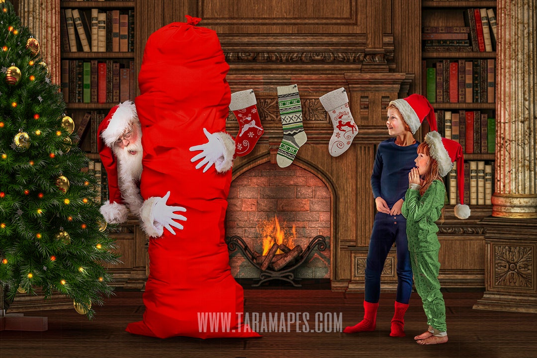 Santa With Big Bag by Christmas Tree Catching Santa Santa - Etsy