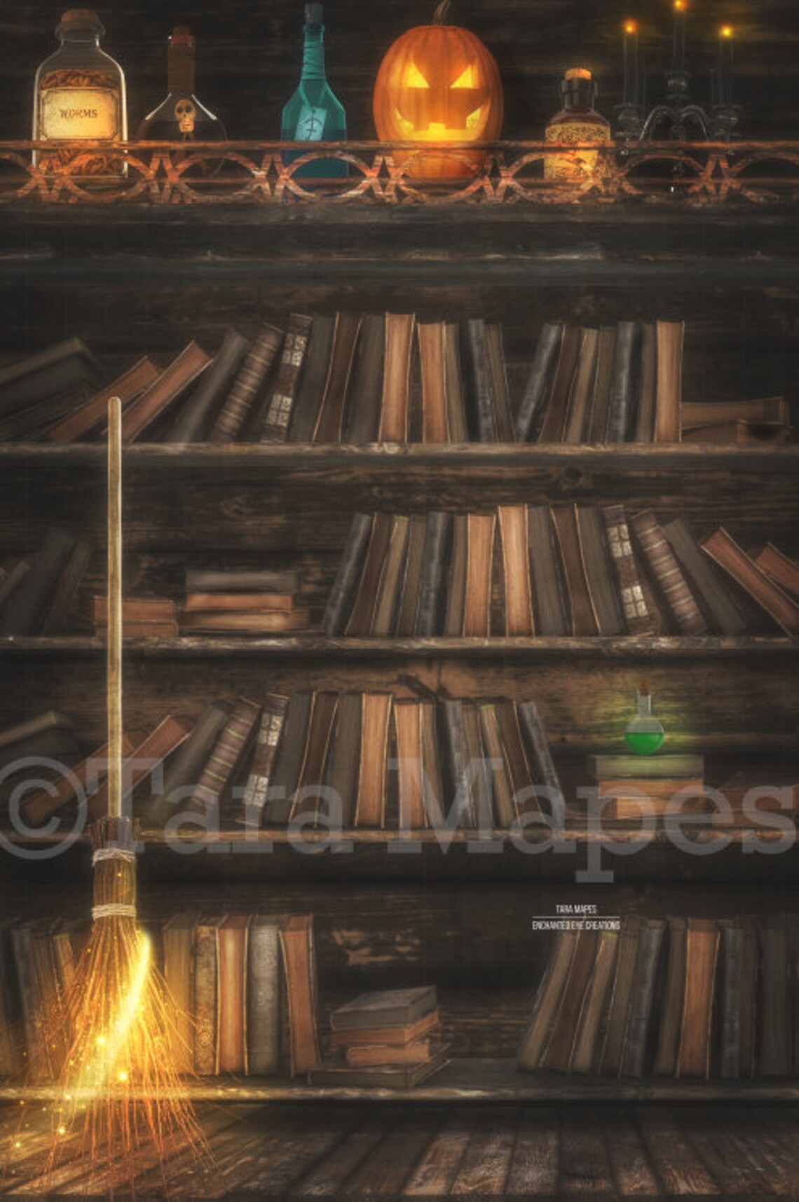 Halloween Digital Backdrop Halloween Spell Bookcase Witch | Etsy