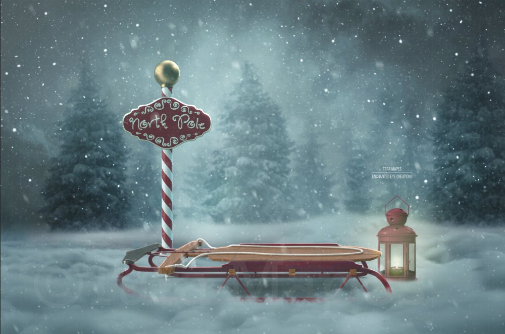 Christmas Digital Backdrop Sled in North Pole Christmas - Etsy