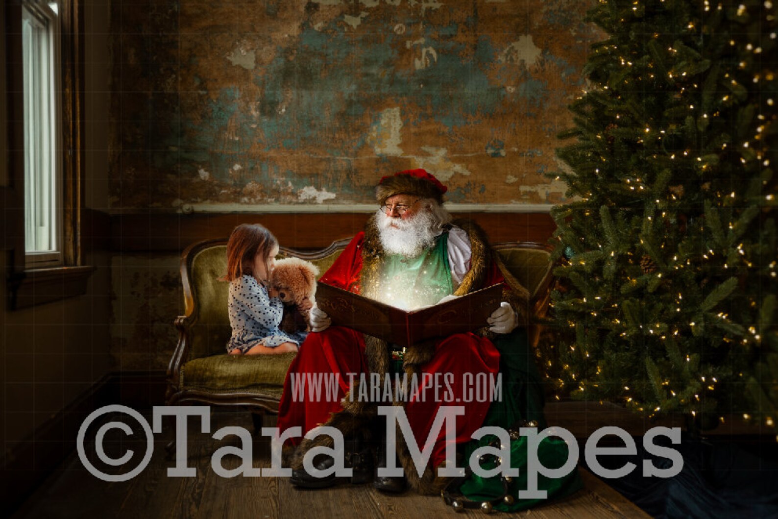 Christmas Digital Backdrop Victorian Santa Reading Book on - Etsy