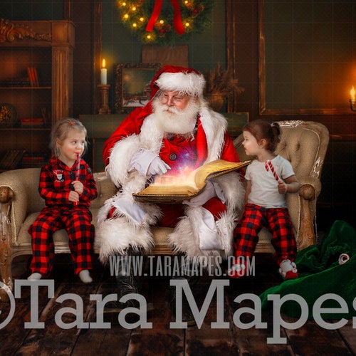 Christmas Digital Backdrop Santa Reading Book Santa Reading - Etsy