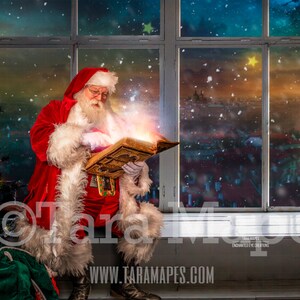 Christmas Digital Backdrop Santa Reading Book Santa Reading | Etsy
