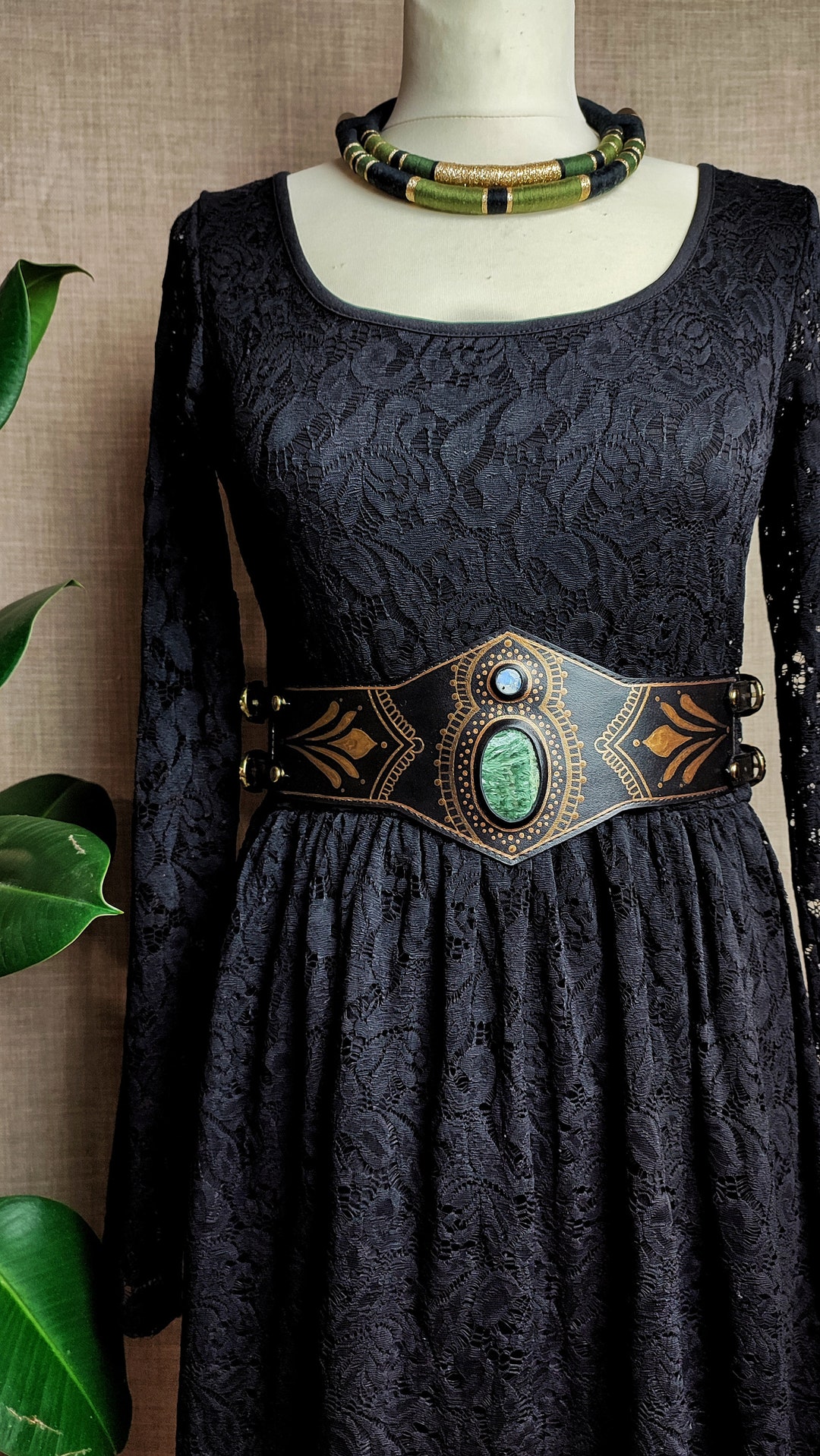 Painted Tribal Style Wide Leather Waist Belt With Rainbow Moonstone and ...