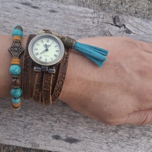 Brown Boho Watches for Women Wrap Hippie Watch Embossed Leather ...