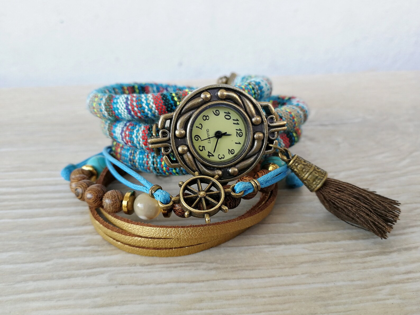 Blue Wrap Watch Bracelet Boho Marine Watches for Woman Summer Gift ...