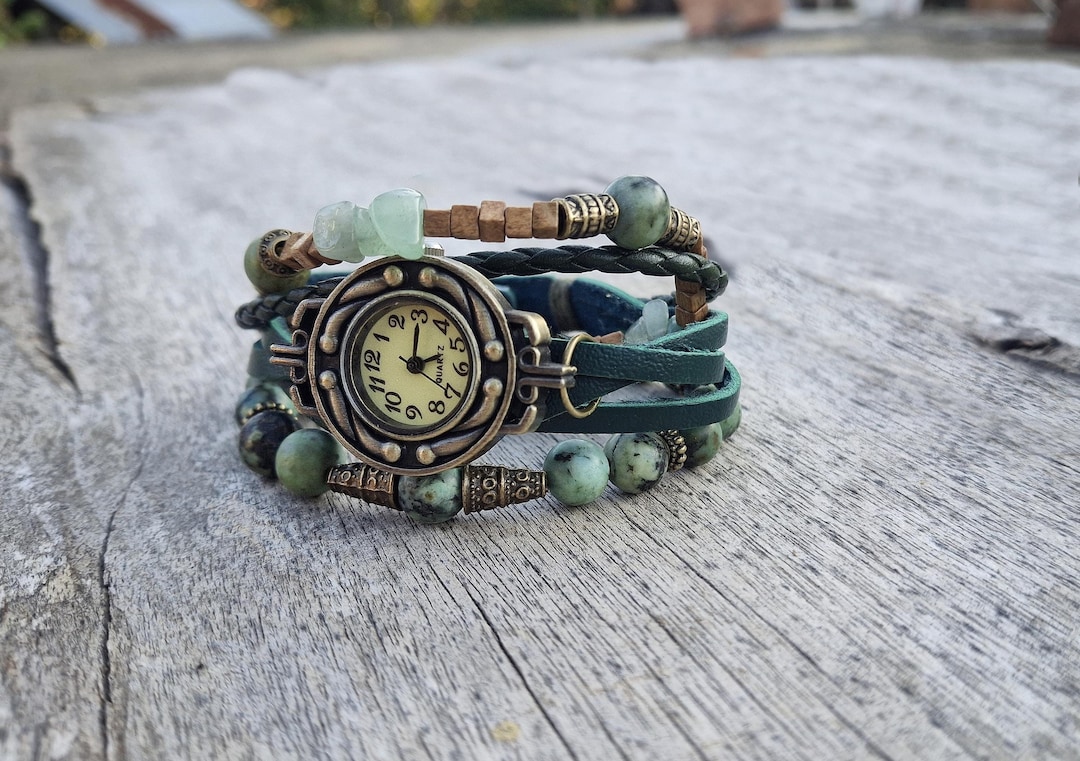 Green Leather Watches for Women Boho Watch Vintage Wristwatch - Etsy