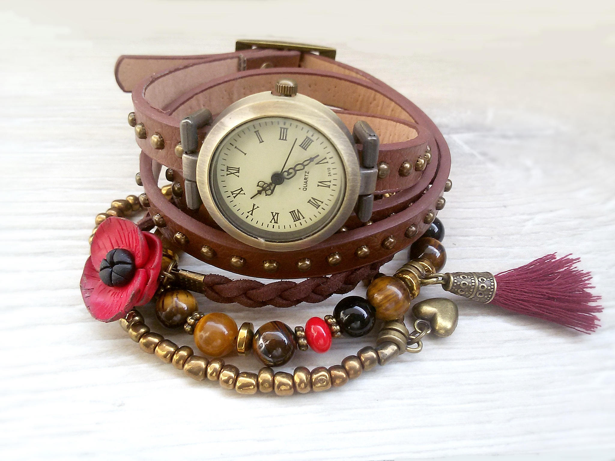 Floral Watch bracelet Bohemian watch Ladies Leather watch Boho | Etsy