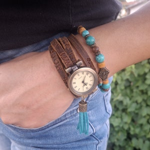 Brown Boho Watches for Women Wrap Hippie Watch Embossed Leather ...
