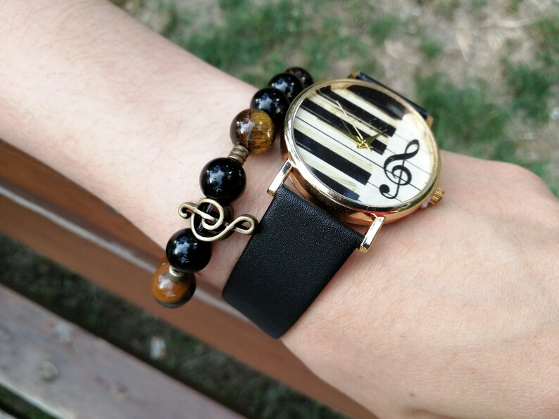 Music Watch Bracelet Boho Wristwatch Black Musician Watch - Etsy