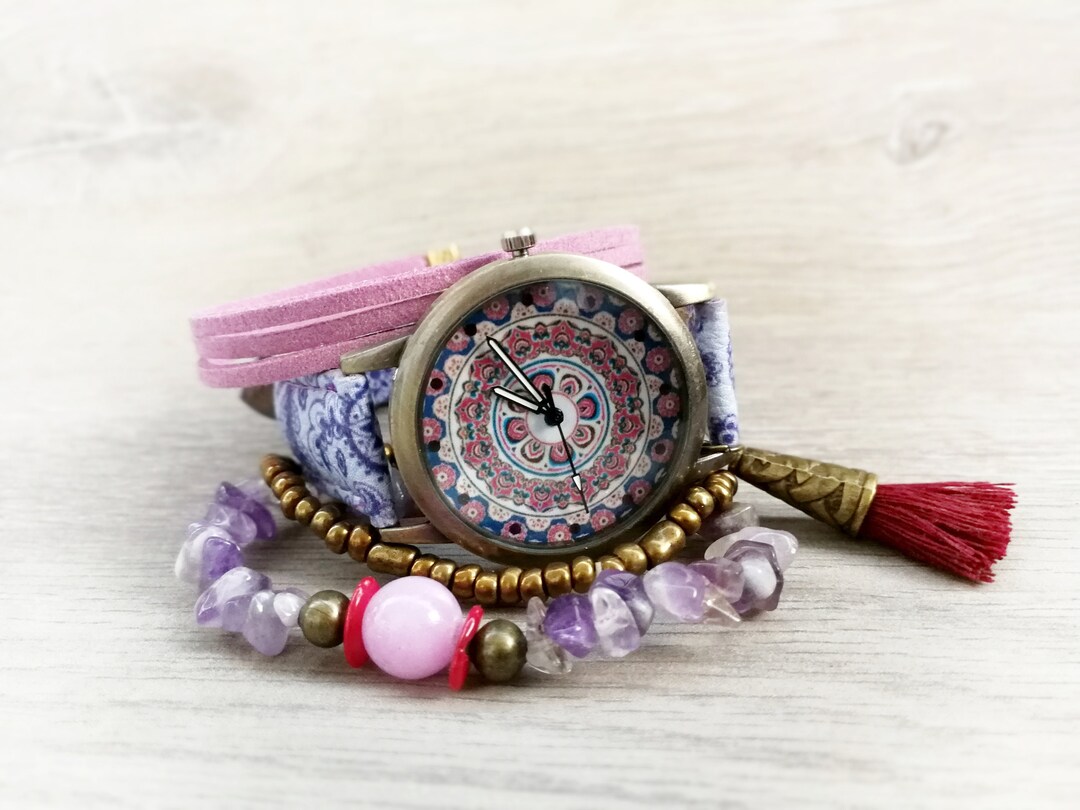 Mandala Watch Bohemian Watch Kaleidoscope Boho Watch Hippie Wrist Watch ...