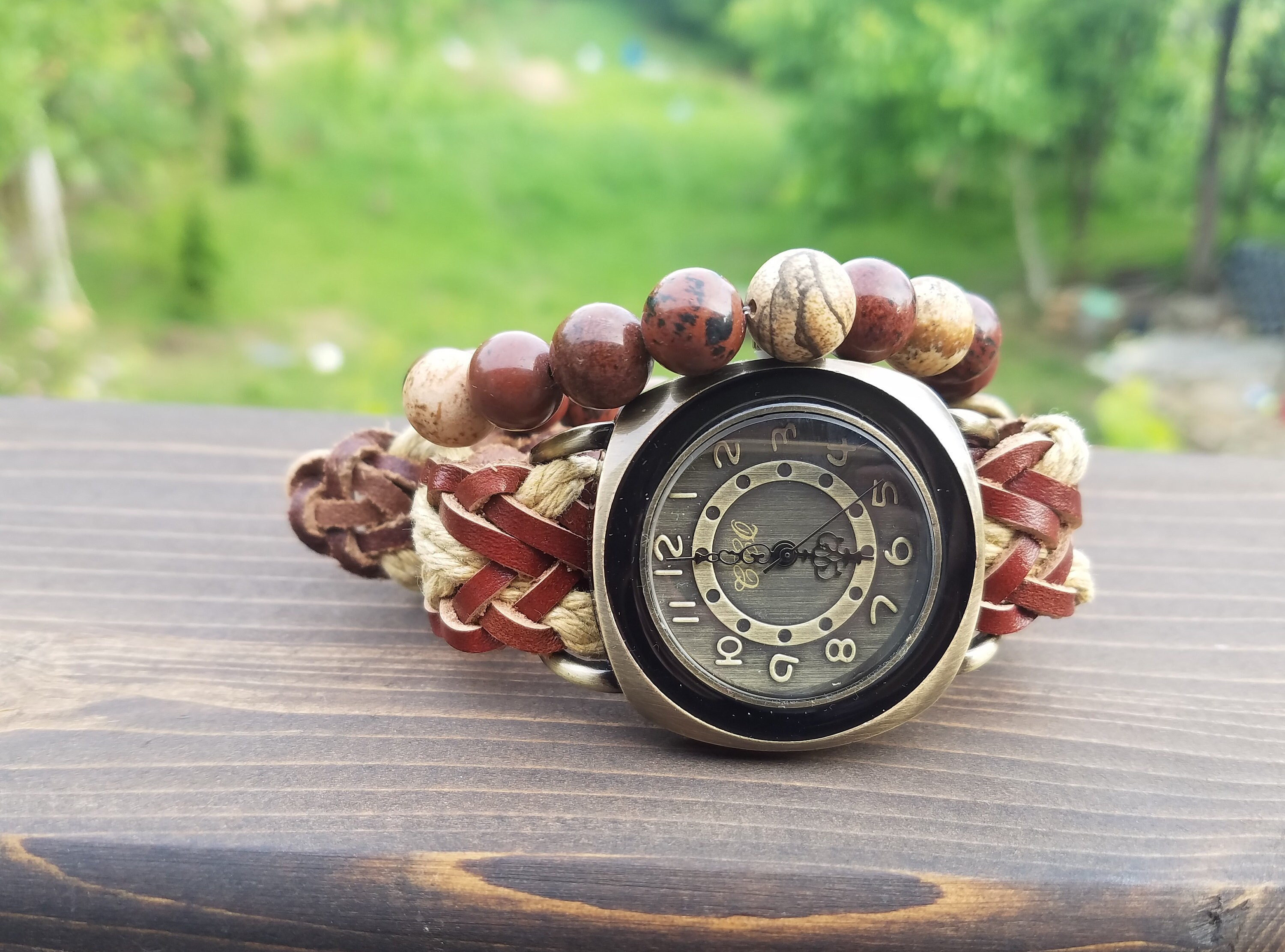 Brown Beige Watch for Men Braided Watch for Groom Gift for Men | Etsy