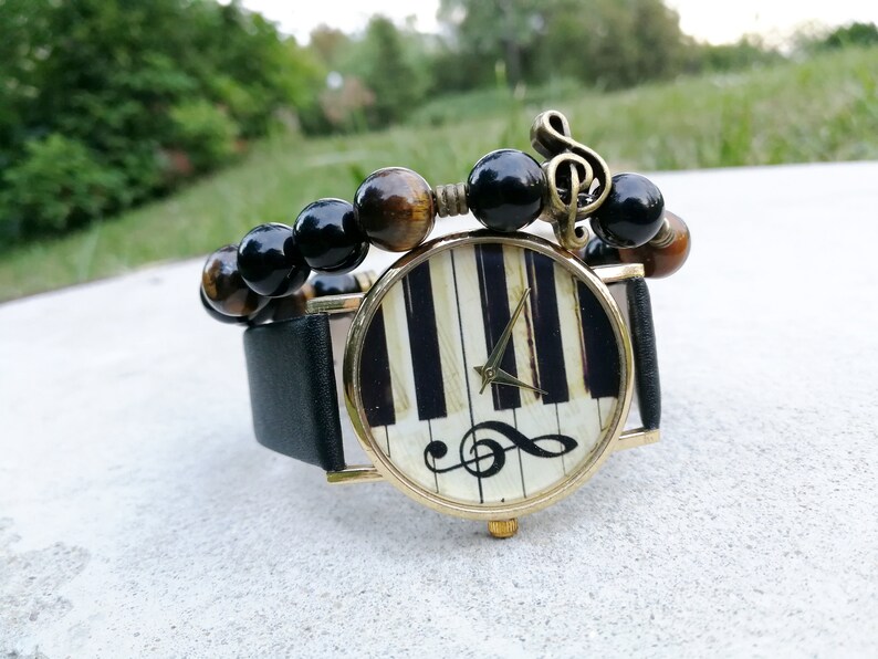 Music Watch Bracelet Boho Wristwatch Black Musician Watch - Etsy