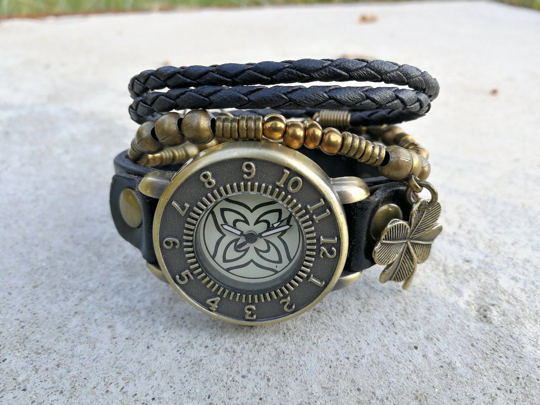 Lucky Clover Watch Black Hipster Watches for Her Clover Jewelry - Etsy