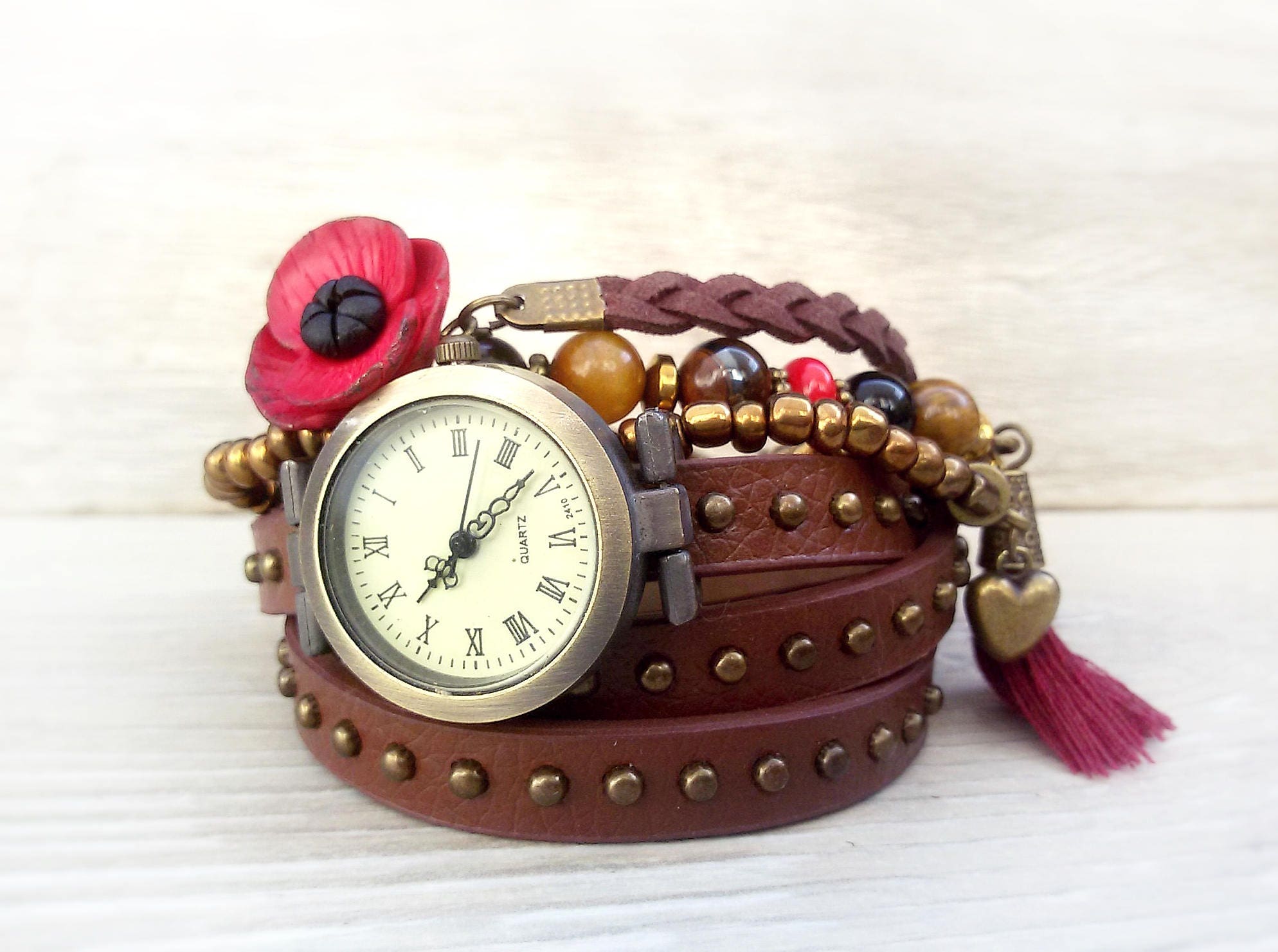 Floral Watch bracelet Bohemian watch Ladies Leather watch Boho | Etsy