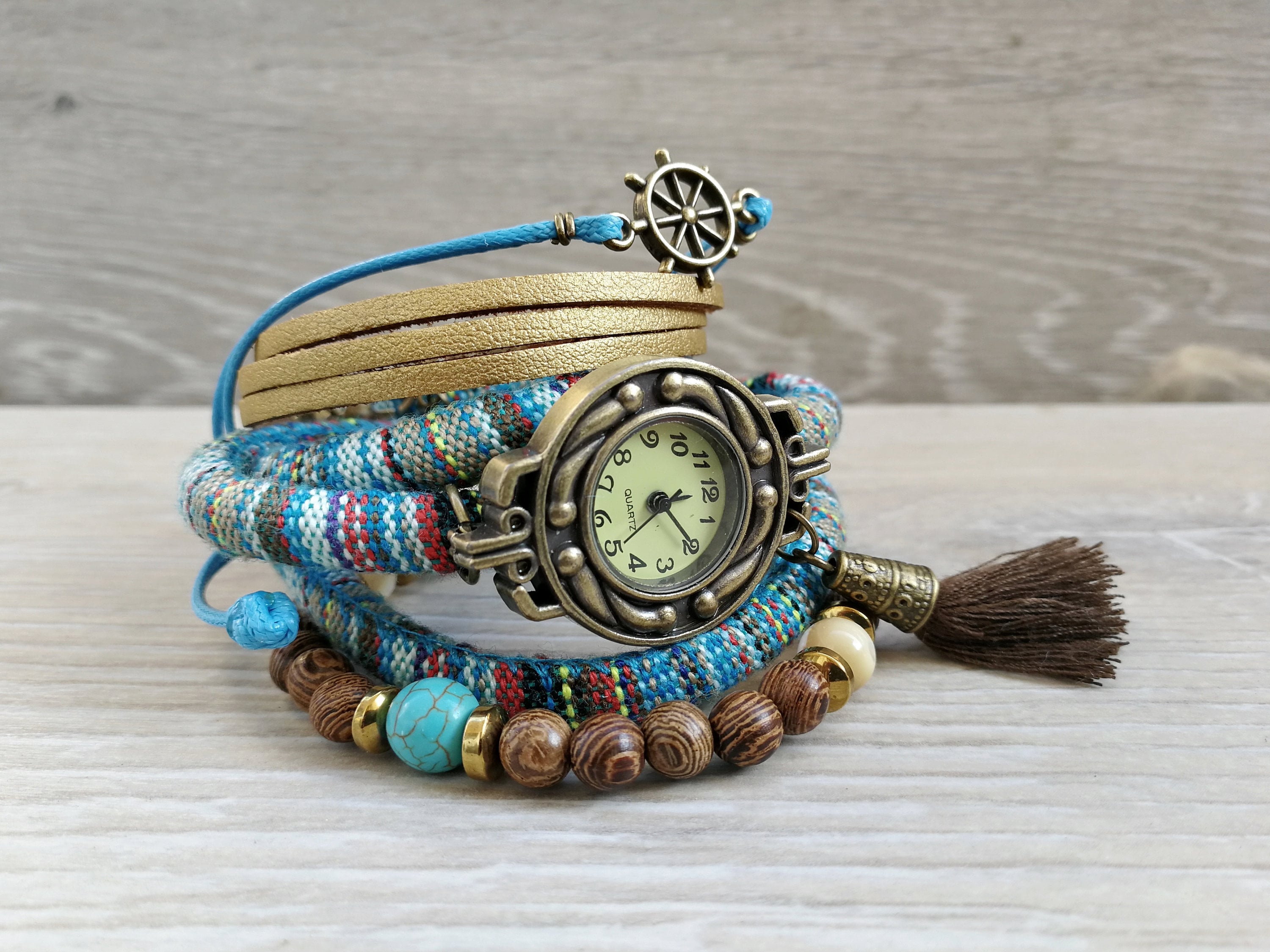 Blue Wrap Watch Bracelet Blue Boho Wristwatch Bohemian Watch Boho Style ...