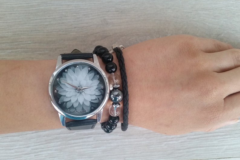 Lotus Flower Watch Black Leather Yoga Watches Meditation Gift - Etsy