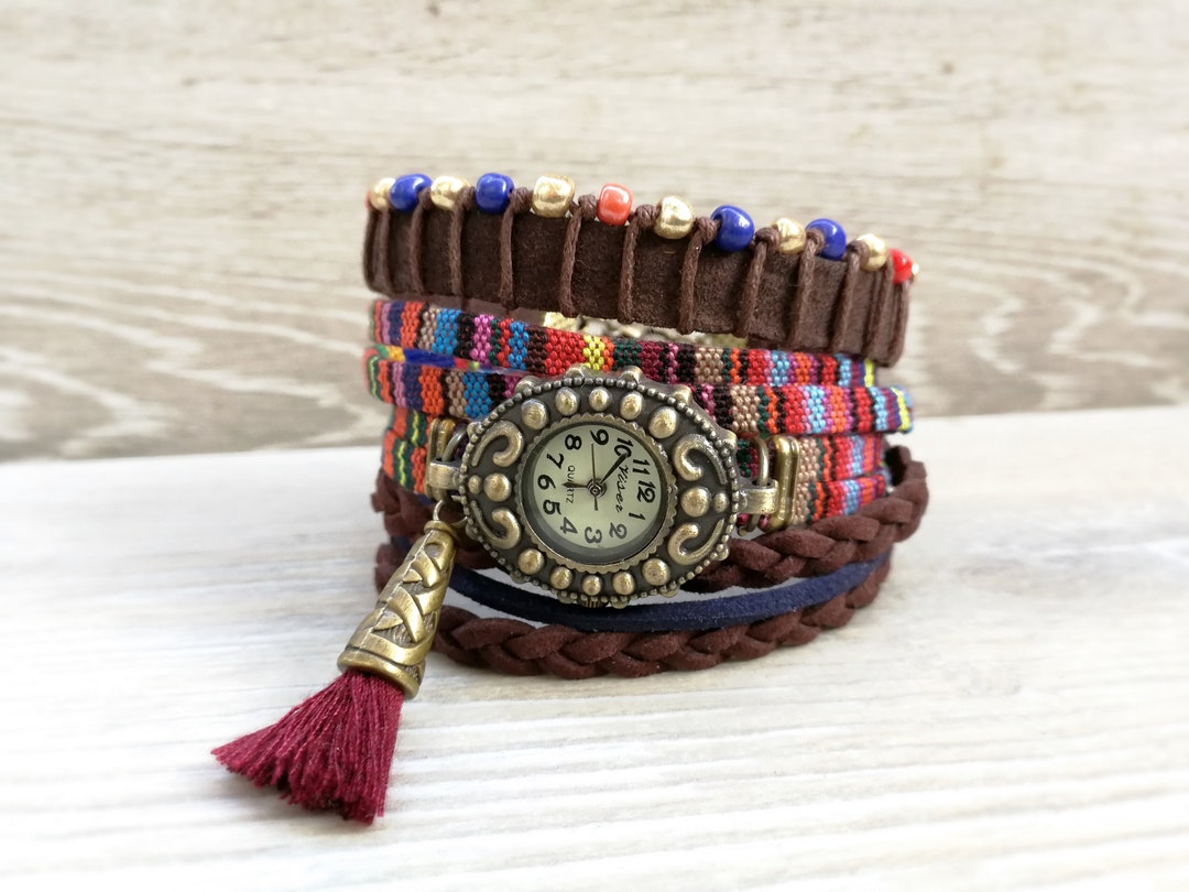 Bohemian Watch Bracelet Colorful Wristwatch Wrap Boho Watch Multicolor ...