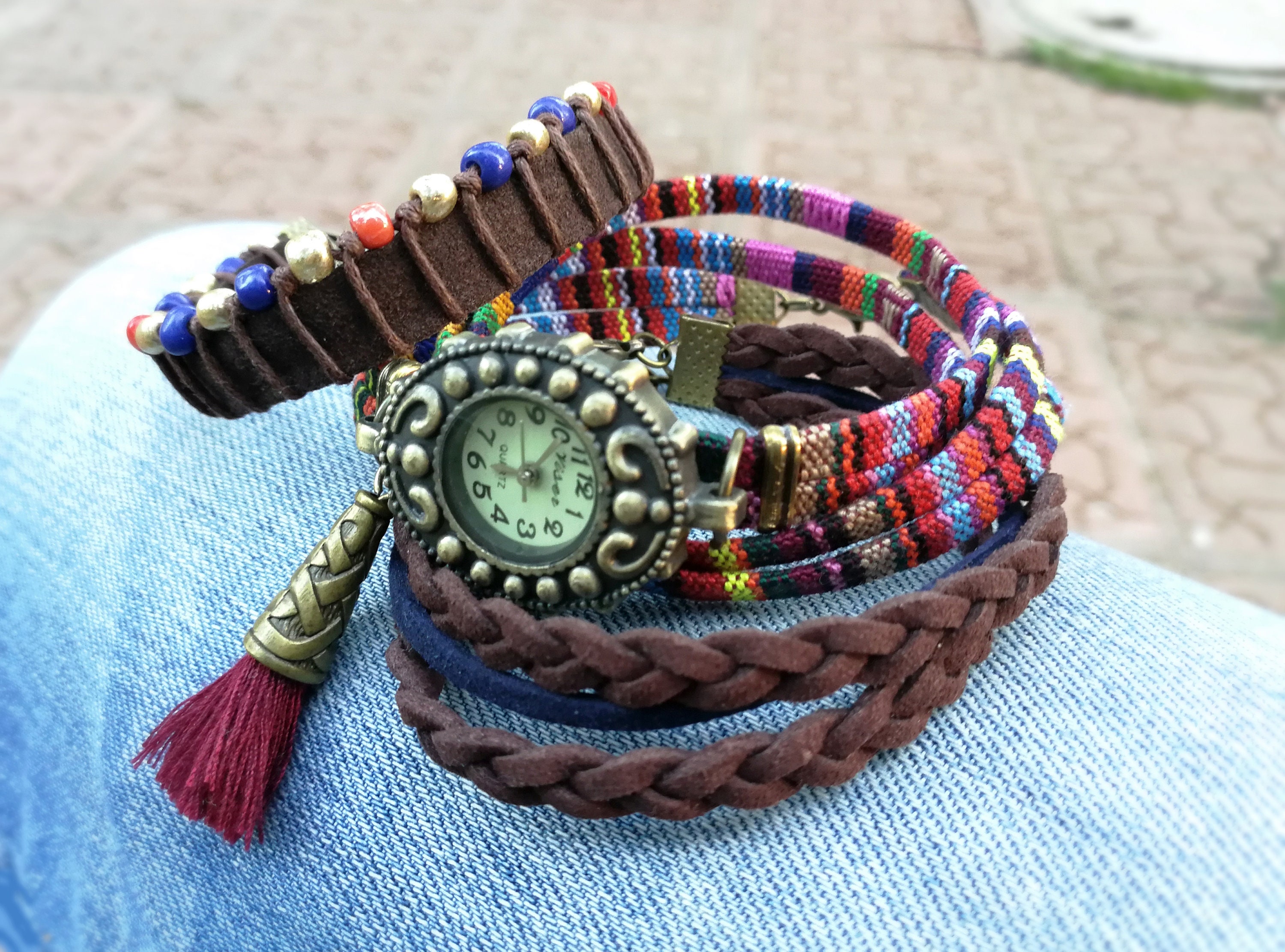 Bohemian Watch Bracelet Colorful Wristwatch Wrap Boho Watch | Etsy