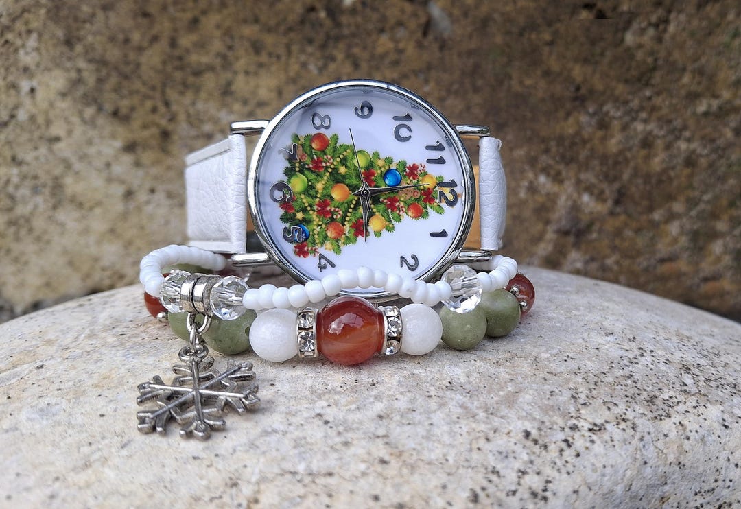 Christmas Tree Watches for Women Beaded Holiday Watch With Snowflake ...
