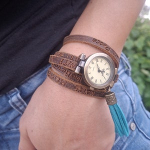 Brown Boho Watches for Women Wrap Hippie Watch Embossed Leather ...