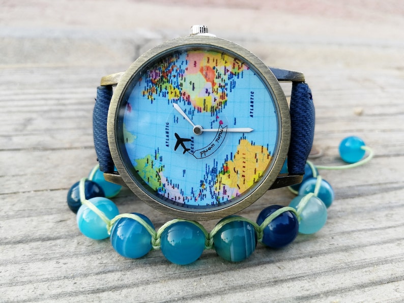 Watch World Map Globe Wristwatch Women's Watch Denim | Etsy