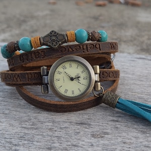 Brown Boho Watches for Women Wrap Hippie Watch Embossed Leather ...