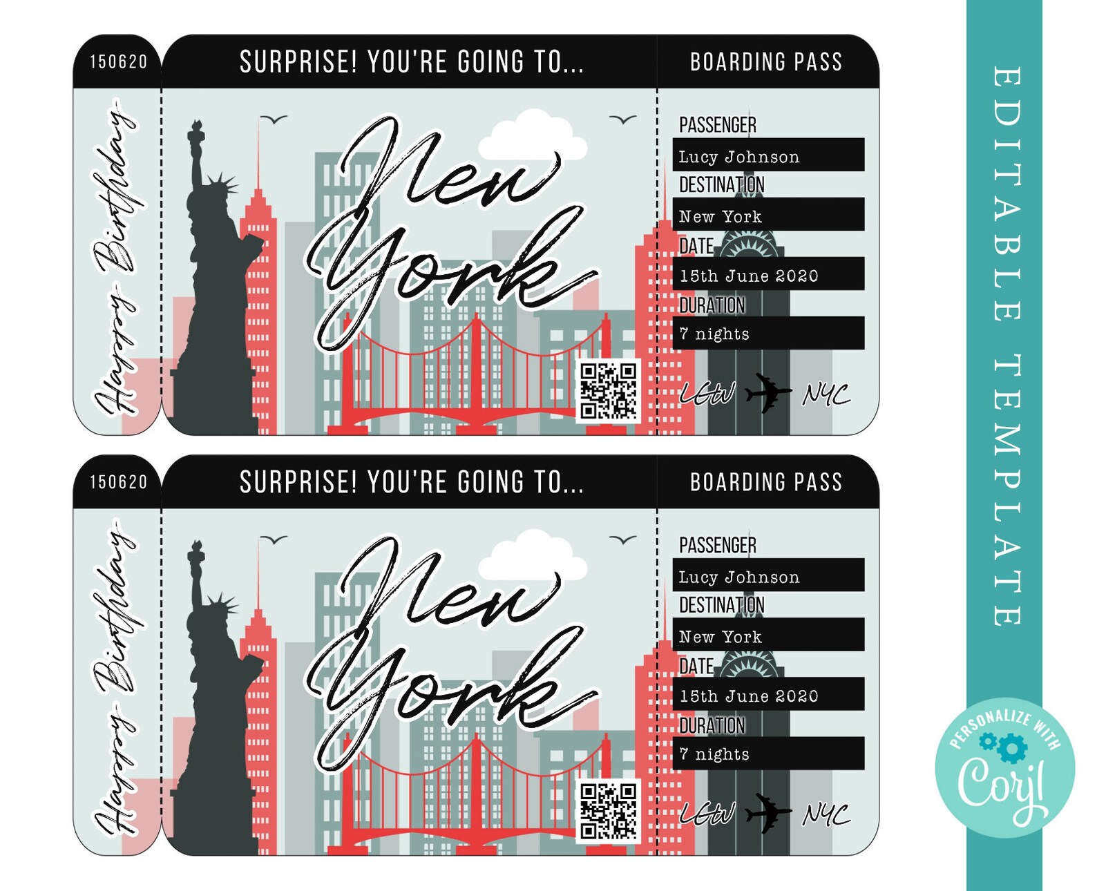 New York Boarding Pass Template Trip to New York Airplane - Etsy