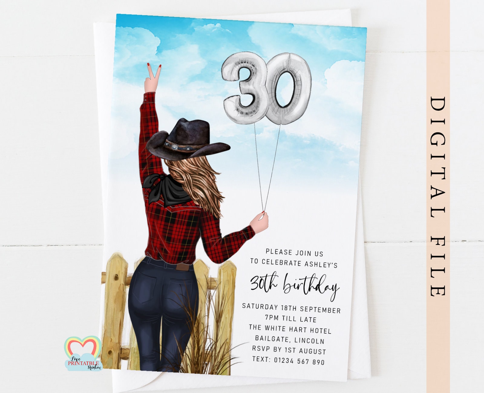 Cowgirl 30th Birthday Invite Printable Personalised 30th - Etsy