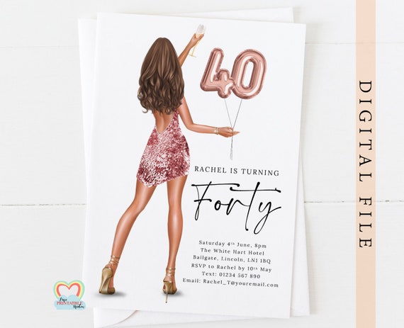 Rose Gold 40th Birthday Invitation Template Custom Portrait - Etsy