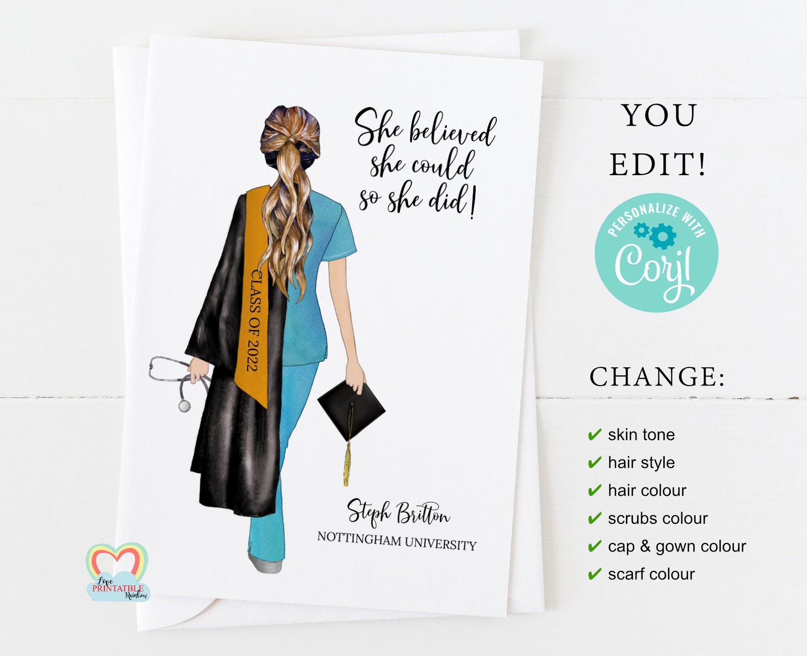 Nurse Graduation Card Printable Personalised Graduation - Etsy