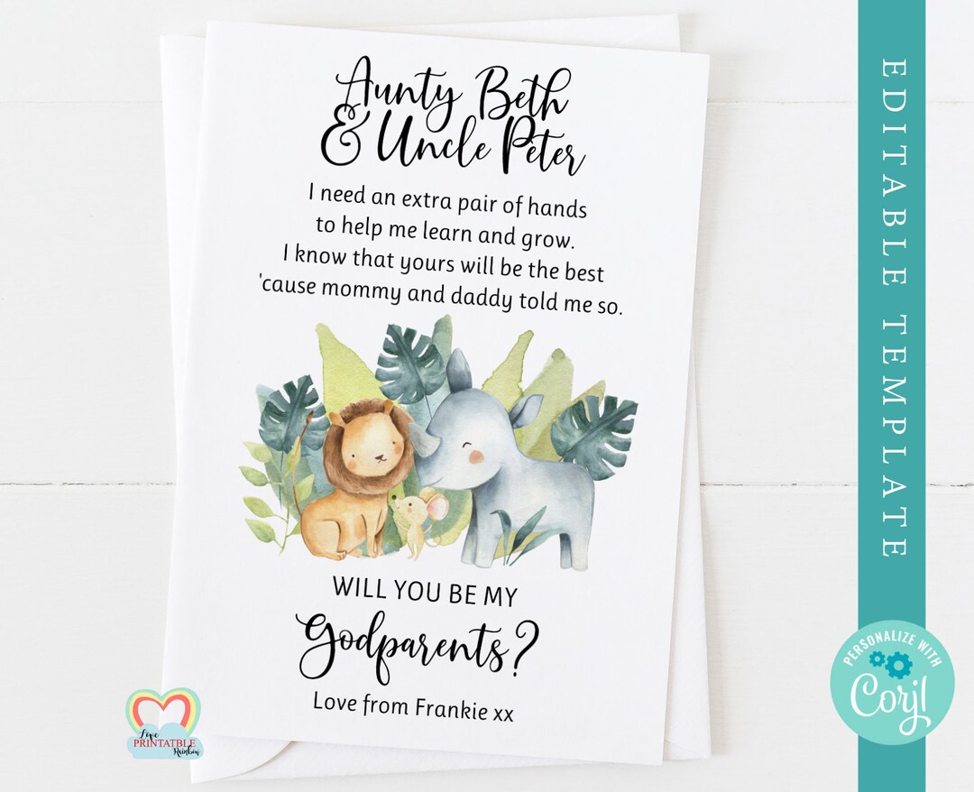 EDITABLE Godparents Card, Will You Be My Godparents Printable ...