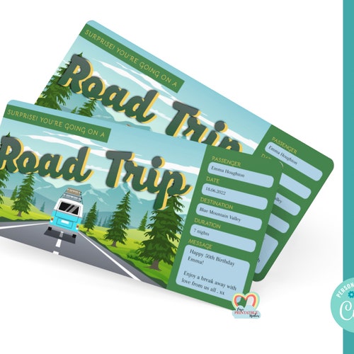 Printable Road Trip Ticket Gift Reveal Surprise Any Occasion - Etsy