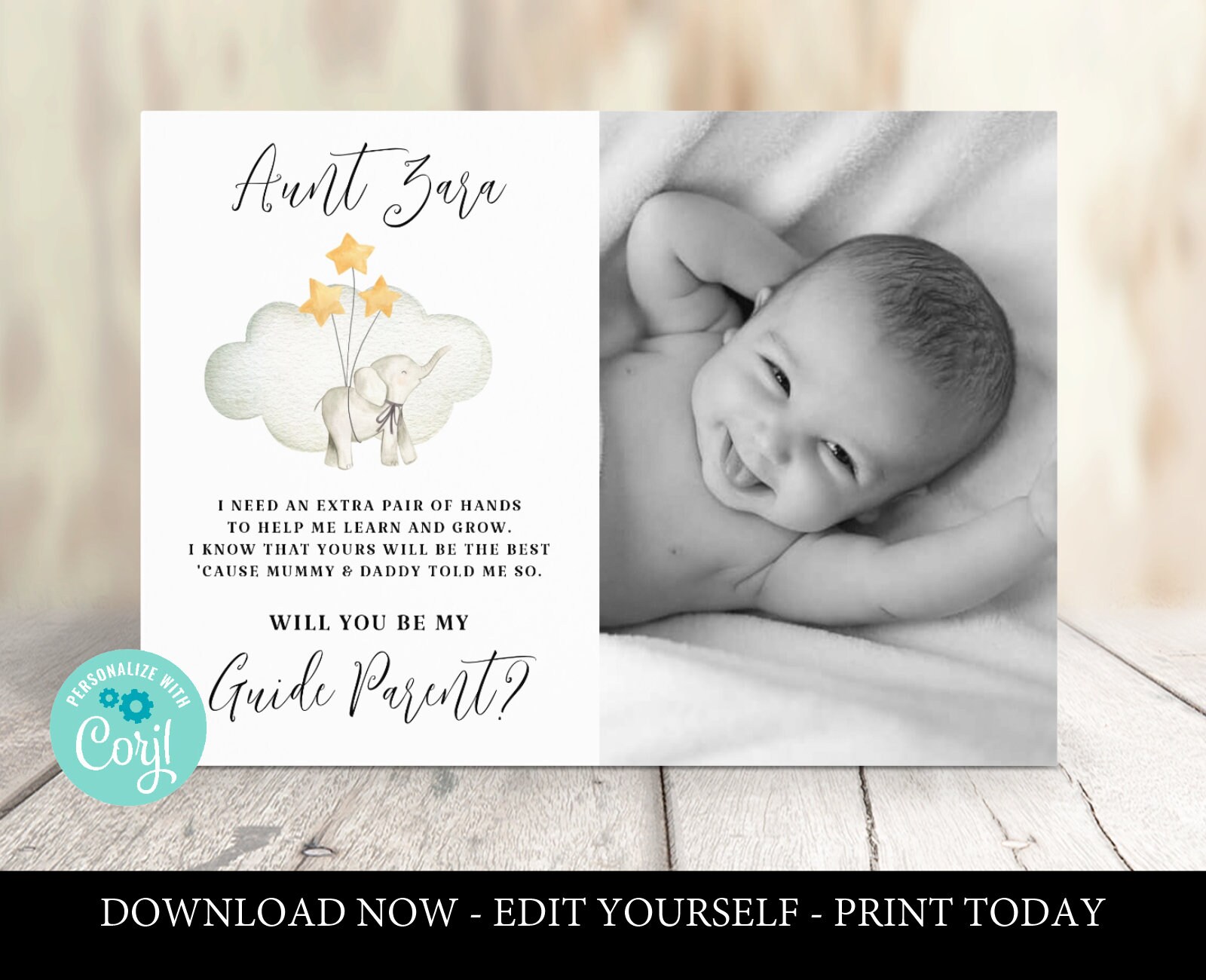 EDITABLE guide parent card template ELEPHANT guide parent card | Etsy